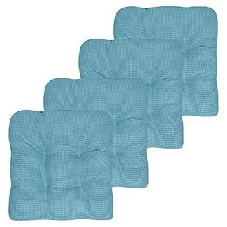 Sweet Home Collection Stuhlkissen, Memory-Schaumstoff-Pads, rutschfest, Microdot Gummi-Rückseite, getuftet, 40,6 x 40,6 x 8,3 cm, Dicker Sitzbezug, 4 Stück, Blaugrün