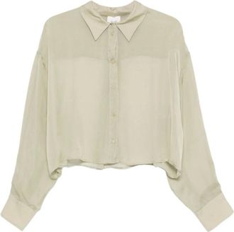 Alysi Femme, Blouses et Chemises, Vert, Taille: 40 FR Chemise Courte &agrave; Manches Longues