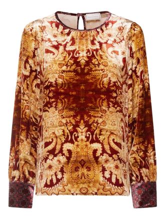 Pierre-Louis Mascia chemise en velours &agrave; imprim&eacute; graphique - Marron