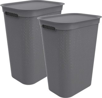 Rotho Brisen 2er-Set Wäschesammler 50l mit Deckel und 2 Griffen, Kunststoff, anthrazit
