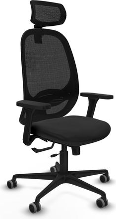 Piqueras y Crespo Schwarzer B&uuml;rostuhl mit 3D-Armlehnen, h&ouml;henverstellbarer Lendenwirbelst&uuml;tze und h&ouml;henverstellbarem Kopfteil und Neigungsverstellung, ausgestattet mit 