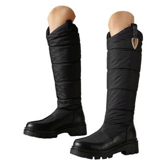 Generic Bottes mi-hautes pour femme - Pour lautomne et lhiver - Confortables - Talon bas - Bout carr&eacute; - Fermeture &eacute;clair lat&eacute;rale - Large mollet, 2 Noir, 38.5