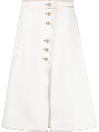 Wales Bonner jupe mi-longue à coupe trapèze - Blanc
