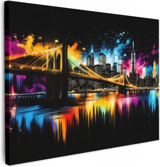 MuchoWow © Leinwand Bilder 70x50 cm Wanddeko Wohnzimmer Aesthetic Room Decor Deko Zimmer Wandbilder Modern Bild auf Leinwand Skyline - Brücke - Beleuchtung - F