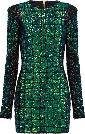 Balmain Femme, Robes, Vert, Taille: 34 FR Robe brod&eacute;e crocodile iris&eacute;e