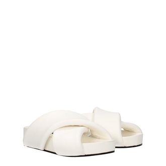Jil Sander Womens White Leather Slippers