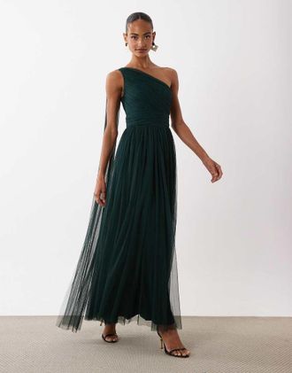 Lace & Beads robe longue de demoiselle dhonneur asym&eacute;trique &agrave; col foulard vert &eacute;meraude