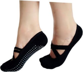 BESPORTBLE Chaussettes Pilates Antidérapantes pour Femmes Tissu Absorbant Grip pour Pilates Fitness Coupe Basse Noire