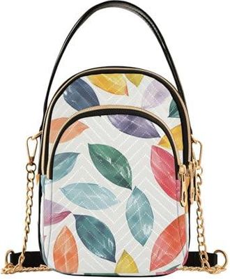 Mnsruu Sac à bandoulière pour femme - Feuilles colorées - Style bohème - Plante tropicale - Petit sac à bandoulière avec sangle réglable