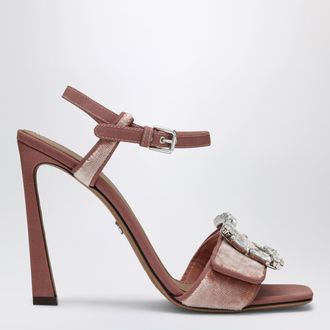 Dolce & Gabbana Sandalette aus Samt mit Schmuckschlie&szlig;e in Puderrosa