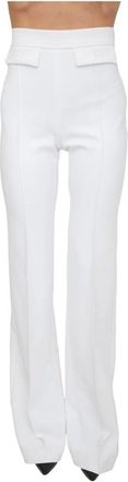 Elisabetta Franchi Femme, Pantalons, Blanc, Taille: 44 FR Pantalon Coupe Large Double &Eacute;paisseur en Cr&ecirc;pe Stretch