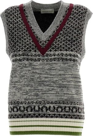 Dries Van Noten Pull Col V Jacquard Tricot - Femme - Pulls - Multicolore - Taille: 38 FR
