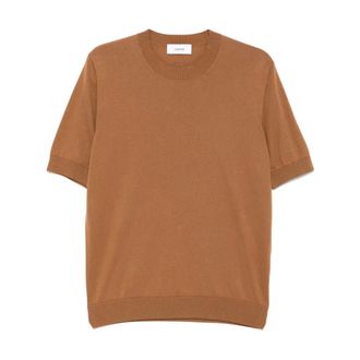Lardini Homme, Tops, Brun, Taille: XL T-shirt en Coton Marron Chameau Col Rond