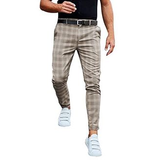 Generic Pantalon chino pour homme - Coupe ajustée - Stretch - Motif écossais - Pantalon décontracté - Pantalon chino à carreaux - Pantalon extensible - Pantal