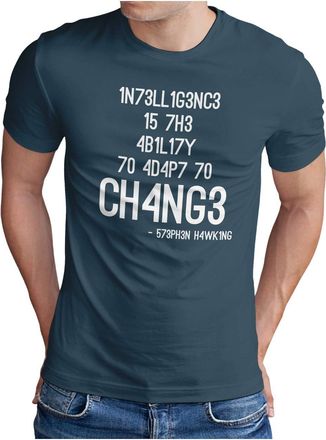 OM3 Hawking Quote T-Shirt - Herren - Intelligence is The Ability to Adapt to Change - Denim, 3XL