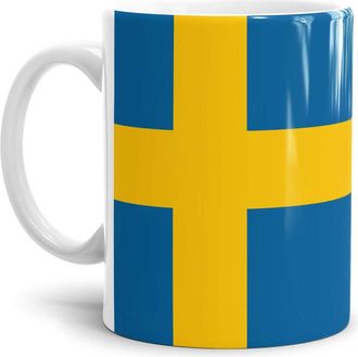 Tassendruck Flaggen-Tasse/Souvenir/Urlaub/Länder-Fahne/Kaffetasse/Mug/Cup - (Schweden, Normal)