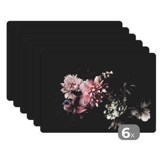 MuchoWow Placemats Platzdeckchen Platzset Tischset 6-teilig Tischdeko Untersetzer 45x30 cm Blumen - Vintage - Pastell - Rosa - Wei&szlig;