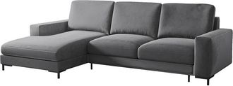 Selsey Selsey MOKPEO - Ecksofa mit Schlaffunktion, Bettkasten und schwarzen F&uuml;&szlig;en, 244 cm breit (Veloursbezug Graphitgrau, Ottomane links)
