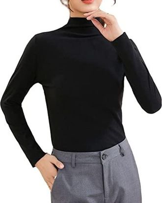 Minetom Pull Col Roulé Femme Chemise Manches Longues Pull Basique Elástique T-Shirt Casual sous-vêtement Thermique Hauts Tops Noir XL
