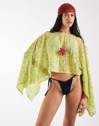 Reclaimed Vintage Poncho de plage &agrave; sequins - Vert