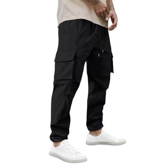 Generic Pantalon cargo pour homme, coupe ample, avec poches lat&eacute;rales et cordon de serrage &agrave; la taille, 2026, Noir, XXL