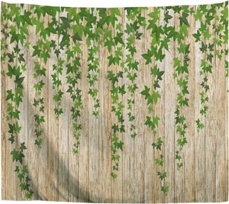 A.Monamour Wandteppiche Wanddekor Tuch Grüne Efeupflanzen Auf Holzbohlen Bild Stoff Wandtuch Wandbehang Wandkunst Wandbilder für Schlafzimmer Schlafsaal Wohnzimm