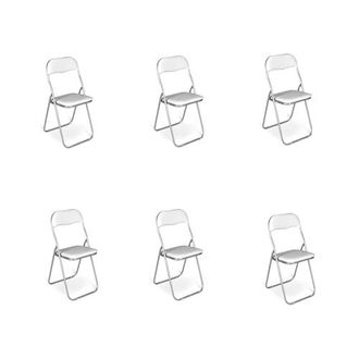 Dmora Lot de 6 chaises pliante Marbella, Fauteuil gain de place, Chaise invit&eacute;, Si&egrave;ge de r&eacute;union en simili cuir, 43x47h80 cm, Blanc