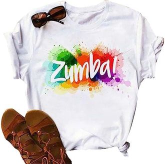 Keephen Zumba Athletic Top Graphic Manches Courtes T-Shirt Col Rond Danse Entraînement Top Casual Tee pour Femmes Slim Fit