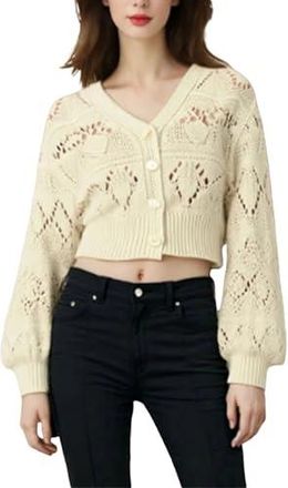 Generic Cardigan &agrave; manches longues et col en V pour femme - D&eacute;contract&eacute; - &Agrave; simple boutonnage - Tricot de printemps, abricot, Taille Unique