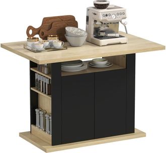 HOMCOM Table &agrave; manger ilot central cuisine avec grand plan de travail 4-6 personnes placard 4 portes 110 x 70 x 75,5 cm noir-Noir