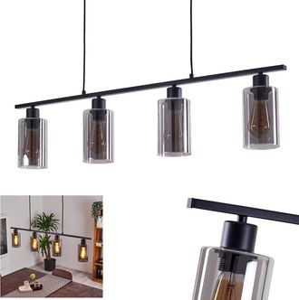 HOFSTEIN Hängeleuchte Hunouri, Deckenlampe aus Metall schwarz, Zimmerlampe mit Rauchglasschirmen 4-flammig, 4 x E27,ohne Leuchtmittel