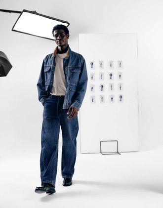 Levi's jean barrel baggy &agrave; d&eacute;lavage moyen-bleu marine