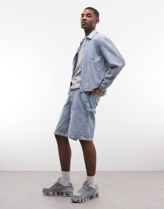 Liquor & Poker Bermuda en denim et velours c&ocirc;tel&eacute; - Bleu d&eacute;lav&eacute;