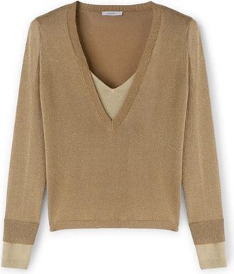 Motivi Femme, Pulls, Beige, Taille: 38 FR Pull Lurex avec Inserts