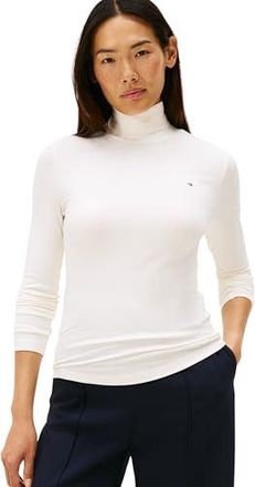 Tommy Hilfiger Pull Femme Slim Rib Col Roulé, Blanc (Ivory Silk), S