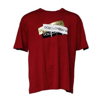 Dolce & Gabbana Wei&szlig;es Logo-Print Rundhals T-Shirt - - Tops - Herren - Rot - XS