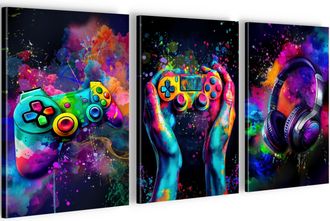 Runa Art Wandbild Spielkonsole Gamer Modern Bild auf Vlies Leinwand Graffiti Streetart Jugendzimmer Teenager Bunt 055530a