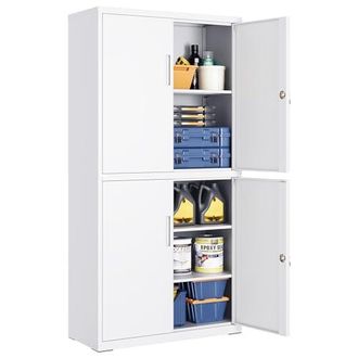Songmics Armoire de Garage à 5 Étagères avec 4 Portes, Armoire de Bureau, 40 x 80 x 180 cm, 2 Serrures, Étagères Réglables, en Métal, Blanc Mat OMC016WG01