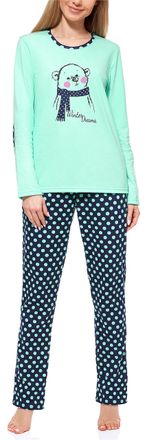 Merry Style Damen Lang Zweiteiliger Schlafanzug aus Baumwolle Pyjama Set Winter MS10-169 (Minze Dunkelblau, S)