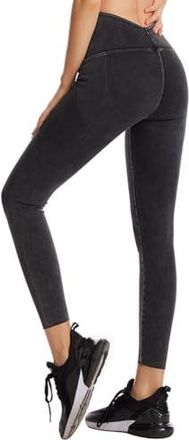 Onsoyours Jeggings Femme Leggings Jean Taille Haute Ceinture Elastiquée Slim Jeggings Extensible Leggings Yoga Denim Pantalon de Crayon B Gris Foncé XL