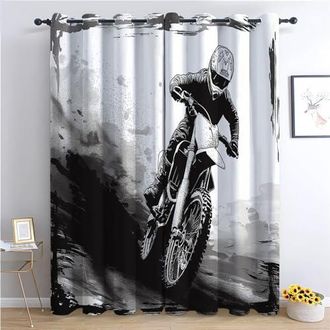 Generic Rideaux Occultants Chambre 150x166 cm, Peinture dart Moto Tout-Terrain Rideau Thermiques Isolants, Rideaux Lavables Noir Polyester, pour de Chambre de
