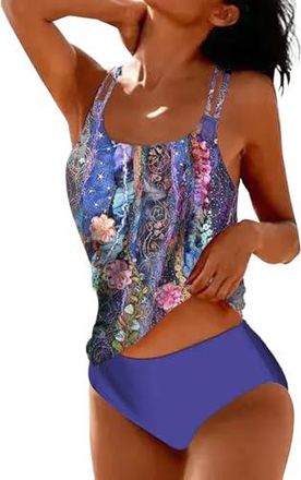 Generic Ensemble tankini pour femme - Maillot de bain 2 pi&egrave;ces - Maillot de bain push-up - Simple et &eacute;l&eacute;gant - Short de bain sportif rembourr&eacute; - Pour la plage