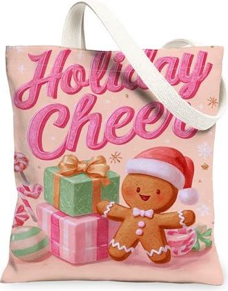 Generic Sacs fourre-tout en toile, motif pain d&eacute;pices, r&eacute;utilisables, festifs, l&eacute;gers et lavables avec bandouli&egrave;re, p&ecirc;che, 13x15 Inch