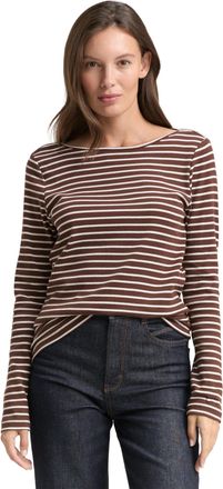 Tom Tailor Damen 1047730 Langarmshirt Mit Streifenmuster, 39137 - Brown Offwhite Tee Stripe, S EU