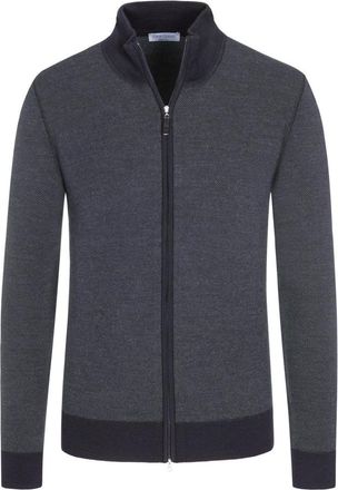Gran Sasso Bicolor-Strickjacke aus Schurwolle mit Stehkragen in