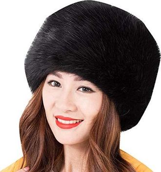 LaoZanA Femme Hiver Chapeau en Fausse Fourrure Style Russe Noir