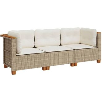 vidaXL Vidaxl - Canap&eacute; de jardin avec coussins 3 places beige r&eacute;sine tress&eacute;e
