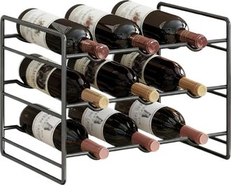 Generic Weinständer, Weinhalter aus Metall, 3-stöckig, Keine Montage Erforderlich, Modern-minimalistisch, Geeignet für Küchen, Restaurants und Bars(Black)