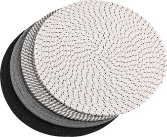 BESPORTBLE 4 St&uuml;ck Teiliges Runde Gewebte Baumwollseil Tischunterlagen rutschfest Hitzebest&auml;ndig Tischschutz Platzset f&uuml;r Esstisch und K&uuml;che