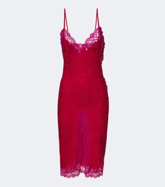 Saint Laurent Robe midi en jacquard de soie &agrave; dentelle